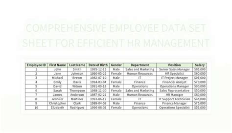 Comprehensive Employee Data Set Sheet For Efficient Hr Management Excel Template Free Download