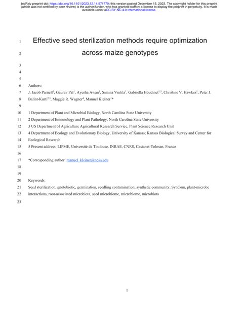 Pdf Effective Seed Sterilization Methods Require Optimization Across