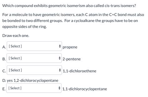Solved Which Compound Exhibits Geometric Isomerism Also