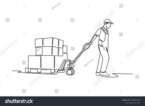 Continuous One Line Drawing Distribution Logistic Stock Vector Royalty