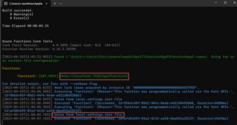 C Local Azure Functions Load Local Settings Json From Core Tools Runtime Folder And Not From