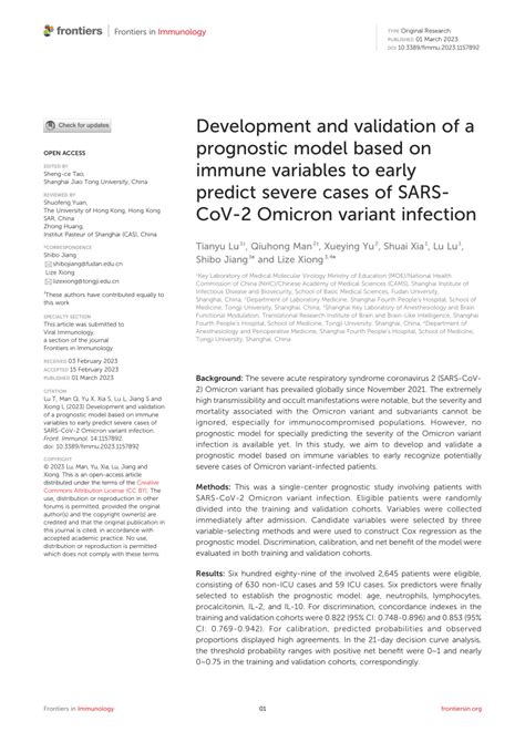 Pdf Development And Validation Of A Prognostic Model Based On Immune Variables To Early