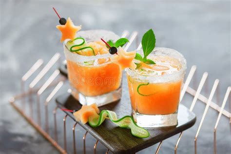 Melon Juice Lemonade Garnished With Cucucmber Slice Fresh Summer Drink Stock Image Image Of