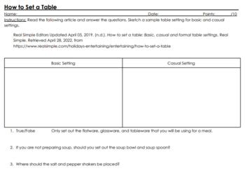 How To Set A Table Worksheet TPT