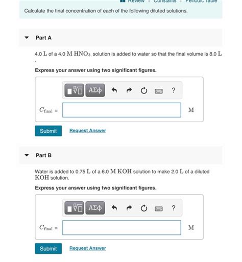 Solved Calculate The Final Concentration Of Each Of The