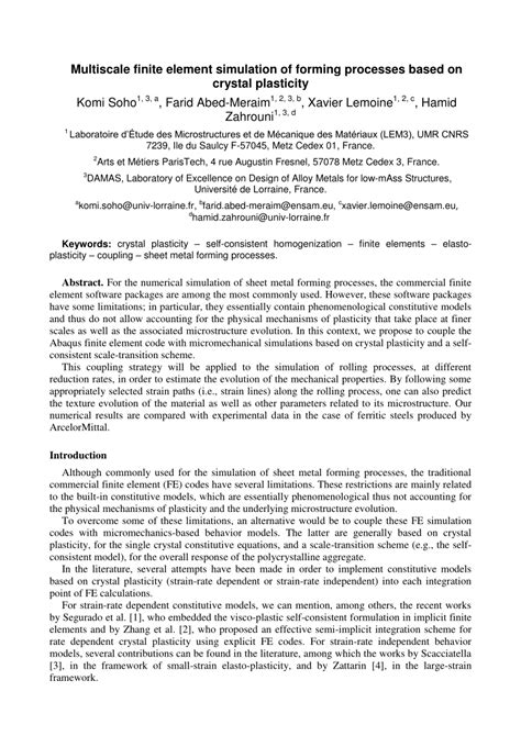 Pdf Multiscale Finite Element Simulation Of Forming Processes Based On Crystal Plasticity