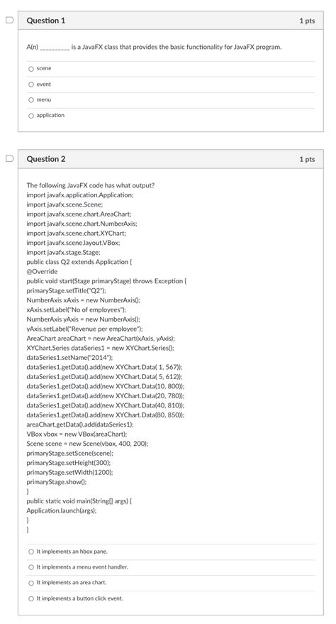 Solved Question 1 1 Pts Aln Is A Javafx Class That Provides