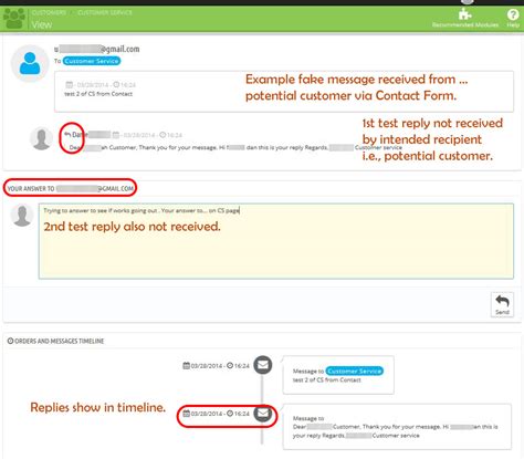 message not reaching customer reply from customer service only order