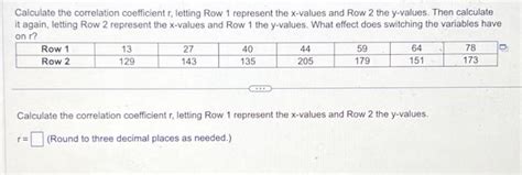 solved calculate the correlation coefficient r letting row