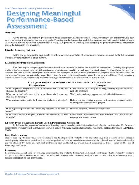 Chapter 4 Designing Meaningful Performance Based Assessment Pdf Educational Assessment Chapter 4 Designing Meaningful Performance Based Assessment Pdf Educational Assessment