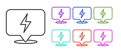 흰색 배경에 격리 된 검은 줄 번개 볼트 아이콘 플래시 아이콘입니다 충전 플래시 아이콘 천둥 볼트 조명 스트라이크 다채로운 아이콘을 설정합니다 벡터 개념에 대한 스톡 벡터