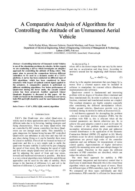 Pdf A Comparative Analysis Of Algorithms For Controlling The Attitude Of An Unmanned Aerial