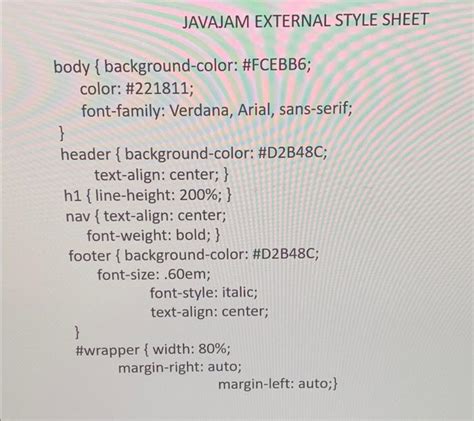 Solved JAVAJAM EXTERNAL STYLE SHEET Body Chegg