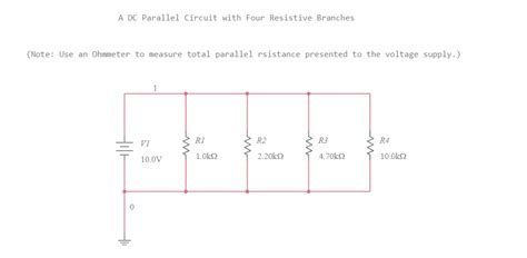 A DC Parallel Circuit With Four Resistive Branches Multisim Live
