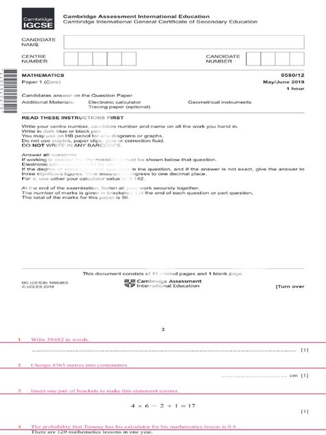 Mayjune 2019 Igcse Mathematics Paper Sc Query Pdf
