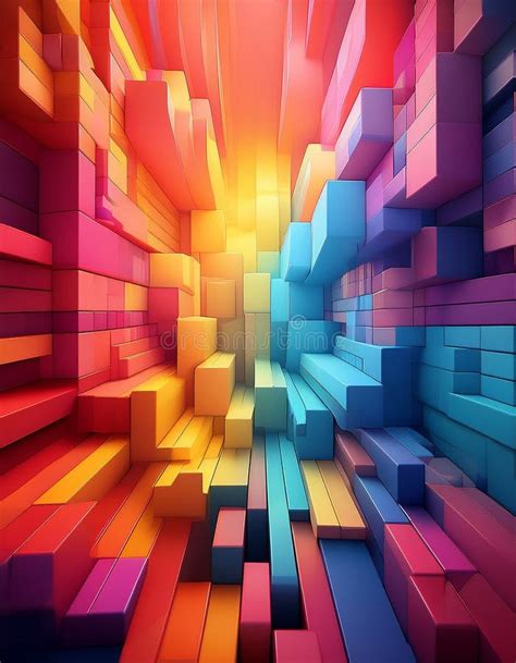 Vibrant Layered Cubes And Shadows Deep Perspective Stock Illustration