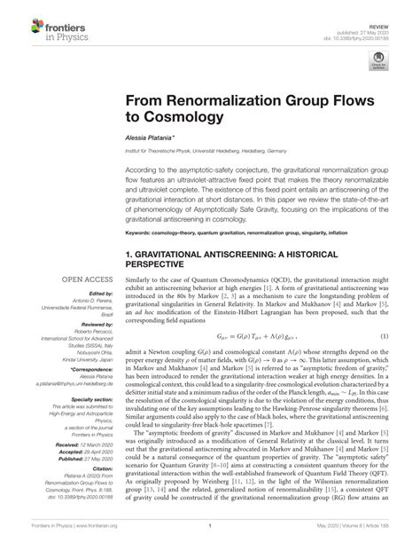 Pdf From Renormalization Group Flows To Cosmology