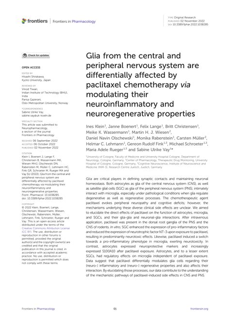 Pdf Glia From The Central And Peripheral Nervous System Are Differentially Affected By