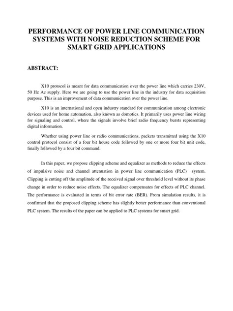 Performance Of Power Line Communication Systems With Noise Reduction Scheme For Smart Grid