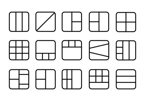 Set Of Grid Frame Layout Icons For Photo Collages Editable Stroke