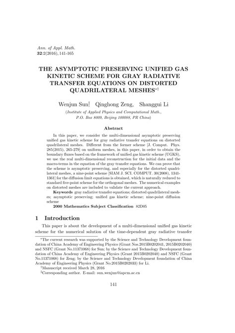 Global Science Press The Asymptotic Preserving Unified Gas Kinetic Scheme For Gray Radiative