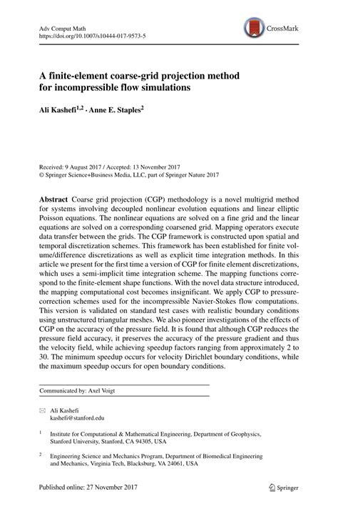 Pdf A Finite Element Coarse Grid Projection Method For Incompressible Flow Simulations