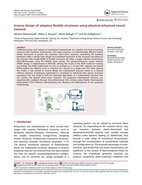 Pdf Inverse Design Of Adaptive Flexible Structures Using Physical Enhanced Neural Network