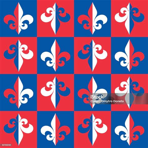 레드 블루와 화이트는 Fleur De Lis 또는 꽃 드 루스 완벽 한 패턴입니다 로얄 프랑스 릴리와 함께 배경 향수 포장 벽지 고급 레스토랑 메뉴 커버 위해 중대 하다