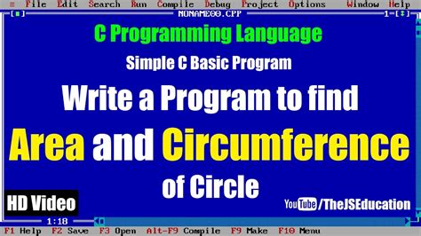 c program find area and circumfereance of circle with explanation