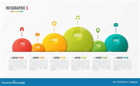 Vector Paper Style Bubble Shaped Timeline Chart With 6 Steps In Stock Vector Illustration Of