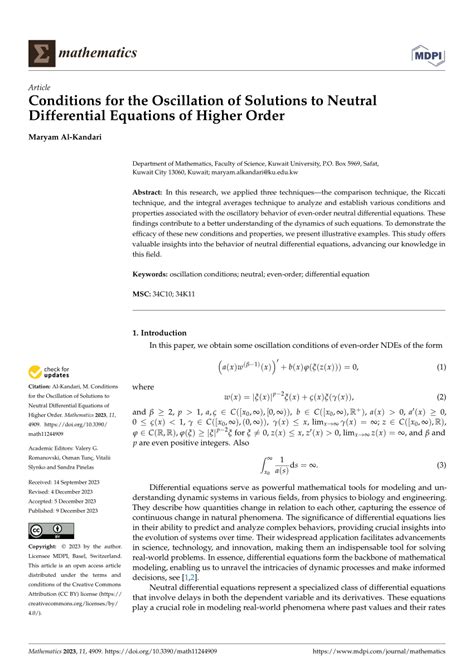 Pdf Conditions For The Oscillation Of Solutions To Neutral
