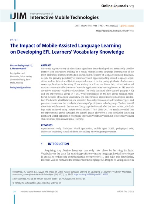Pdf The Impact Of Mobile Assisted Language Learning On Developing Efl