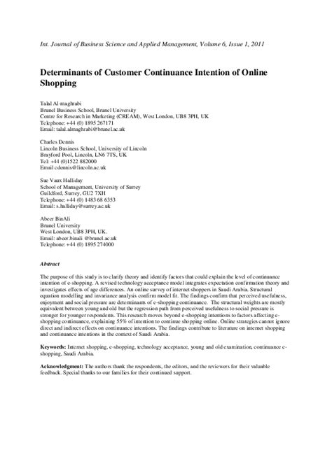 Pdf Determinants Of Customer Continuance Intention Of Online Shopping