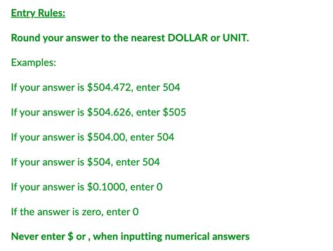 Solved Entry Rules Round Your Answer To The Nearest DOLLAR Chegg Com