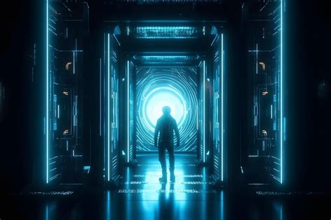 Premium Ai Image Man Steps Into Door Entrance To The Future Moving