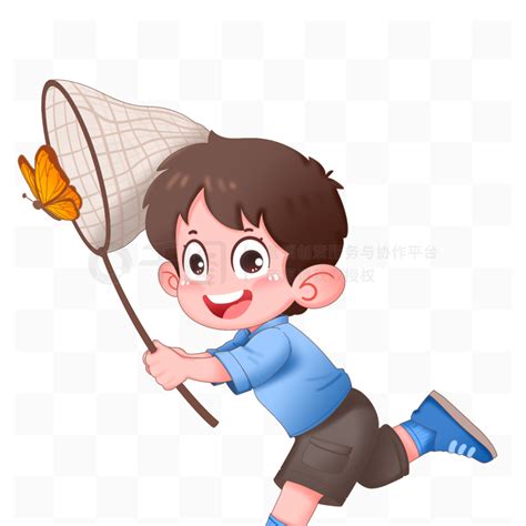 抓蝴蝶免抠元素 卡通手绘春天男孩在草地上抓蝴蝶人物形象 素材免费下载 3072像素 Psd格式 编号71245036 千图网