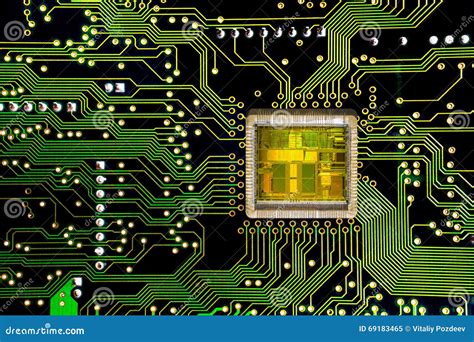 Close Up On A Cpu Microchip On A Scheme Stock Image Image Of Digital Electronic 69183465