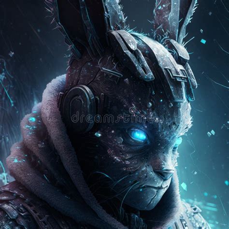 Cyberpunk Frozen Robot Rabbit Portrait Generative Ai Stock