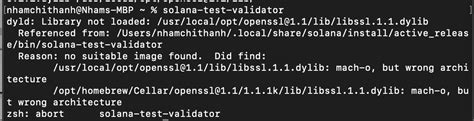 macos rust openssl solana test validator library not loaded issue