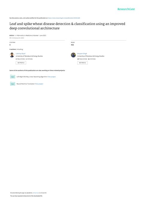 Leafandspikewheatdiseasedetectionclassificationusinganimproveddeepconvolutionalarchitecture