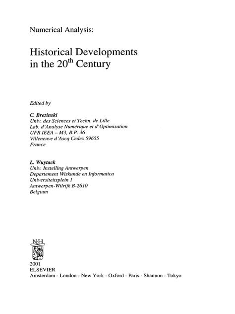 Numerical Analysis Historical Developments In The 20th Century C