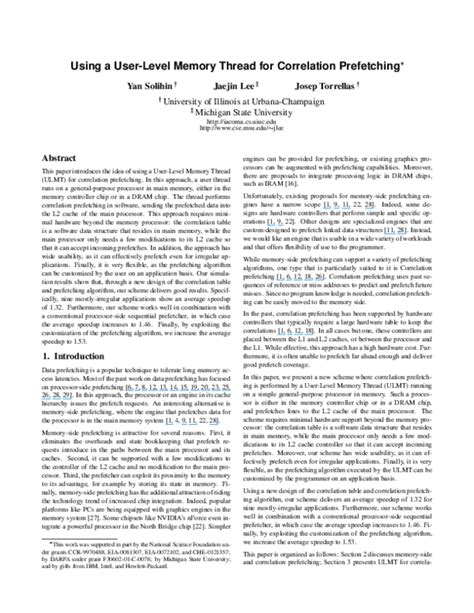 pdf correlation prefetching with a user level memory thread
