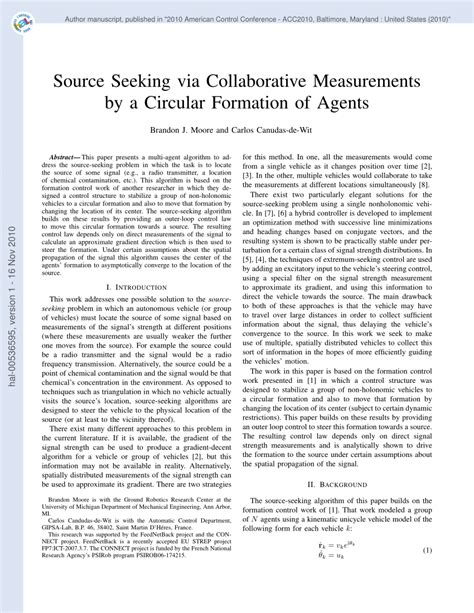 Pdf Source Seeking Via Collaborative Measurements By A Circular Formation Of Agents