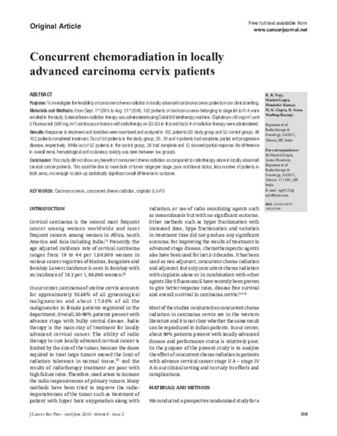 Pdf Concurrent Chemoradiation In Locally Advanced Carcinoma Cervix Patients