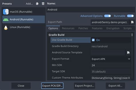 Exporting For Android Sentry For Godot Engine