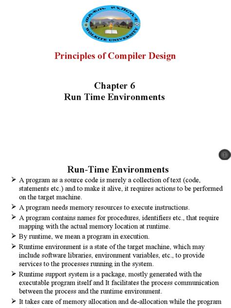 Principles Of Compiler Design Run Time Environments Pdf Subroutine Runtime System