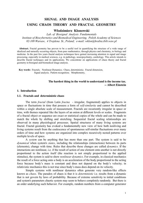 Pdf Signal And Image Analysis Using Chaos Theory And Fractal Geometry
