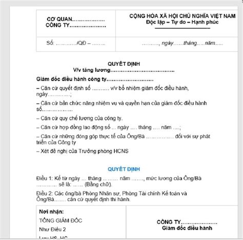 Quyết định Tăng Lương Mẫu Quyết định Tăng Lương Dễ Hiểu Minh Bạch