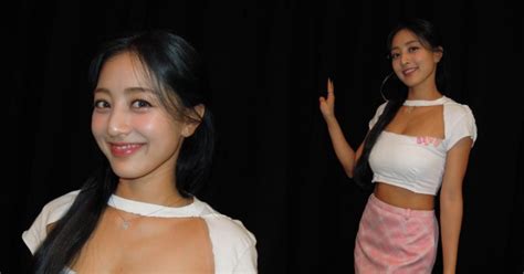 트와이스 지효 가슴 트임 티셔츠 입고…섹시and발랄 걸리시룩