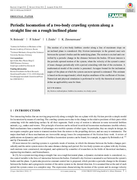 Pdf Periodic Locomotion Of A Two Body Crawling System Along A Straight Line On A Rough
